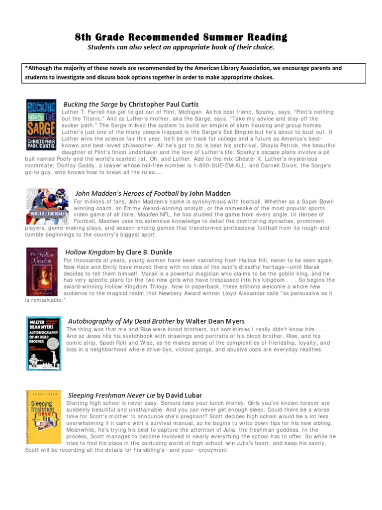 8th Grade Recommended Reading List | PDF | Middle Earth