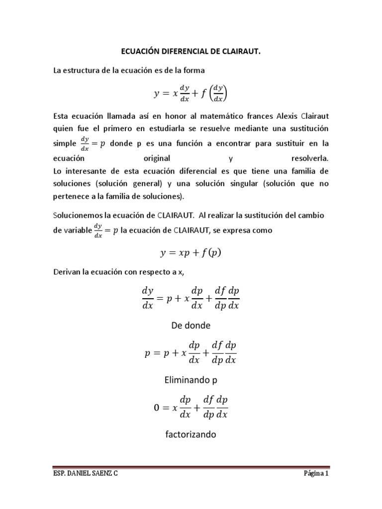Guia10. Ecuación Diferencial de Clairaut | PDF