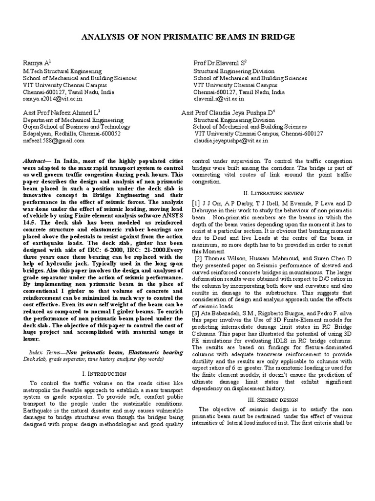 Non-Prismatic Beam Analysis in Bridges | PDF | Beam (Structure) | Bending