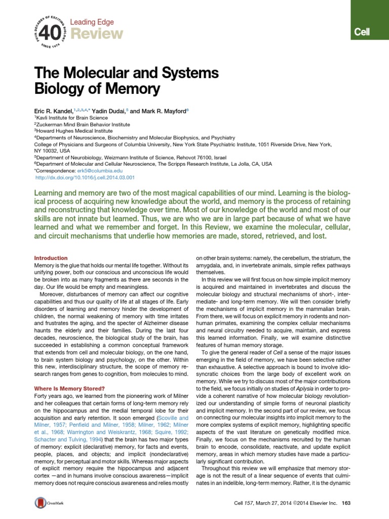 Kandel Et Al. 2014 The Molecular and Systems Biology of Memory | PDF ...