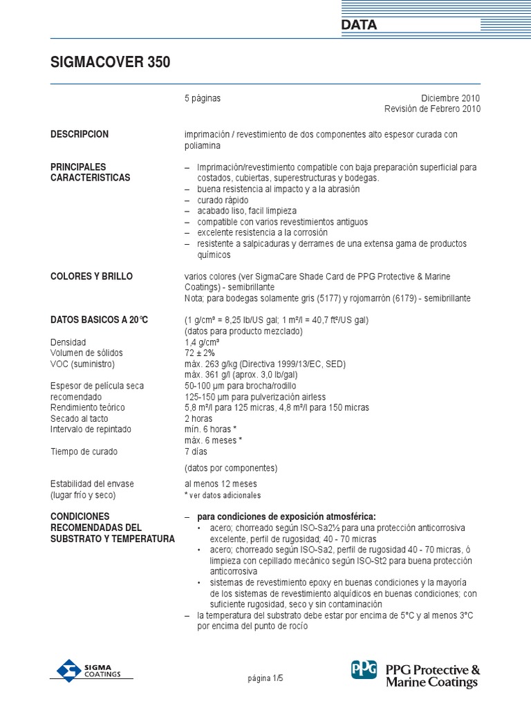 Sigmacover 350 Spanish | PDF | Calidad (comercial) | Science