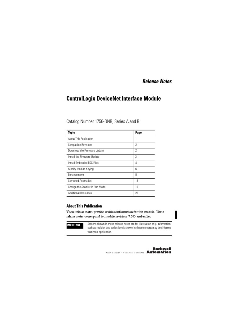 1756-DNB ControlLogix DeviceNet Interface Module Series A & B Release ...