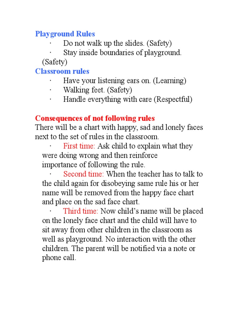 Playground and Classroom Rules Guide | PDF | Language Arts & Discipline