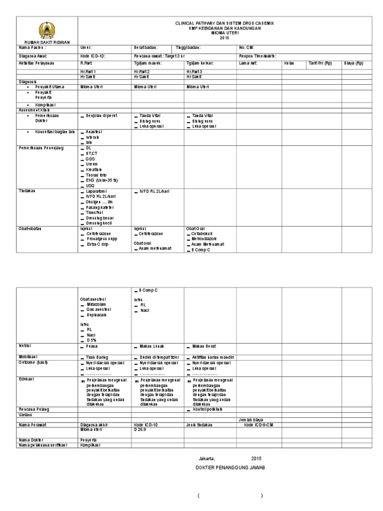 Clinical Pathway Dan Sistem Drgs Casemix Mioma | PDF