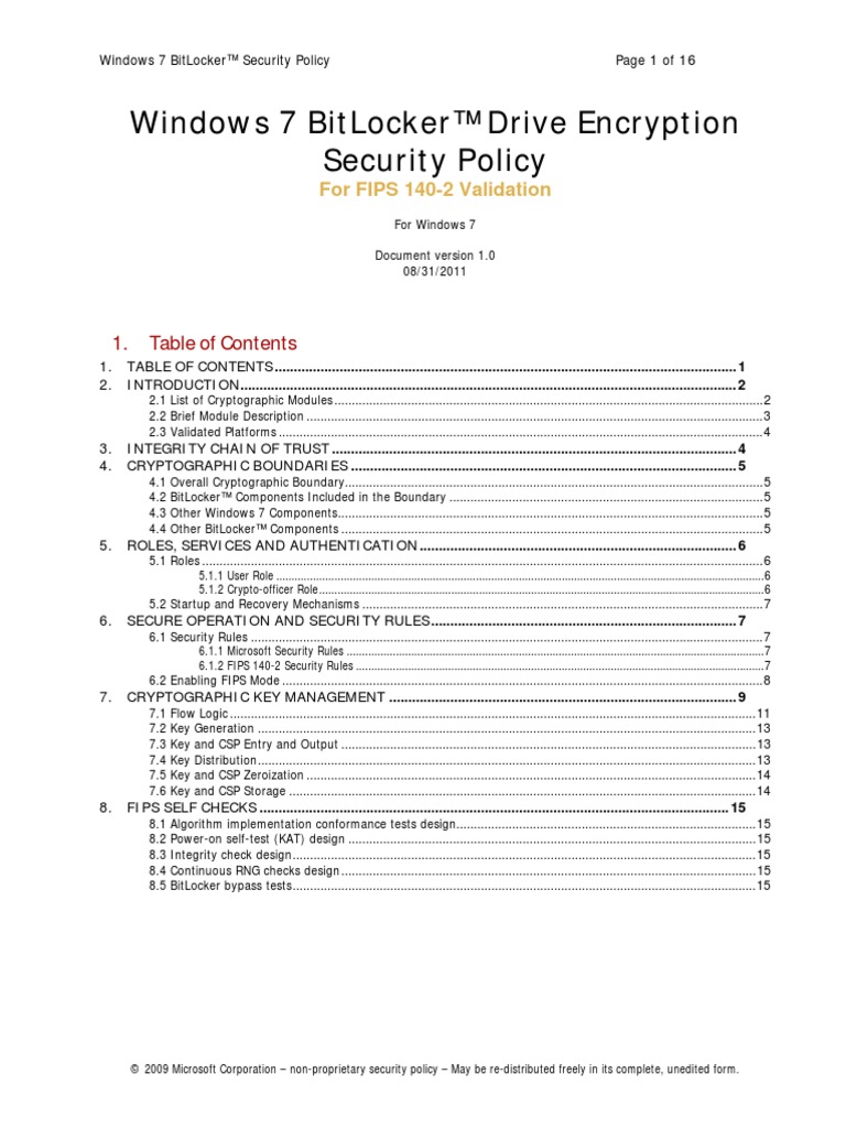 Windows 7 BitLocker Security Policy | PDF | Key (Cryptography) | Cybercrime