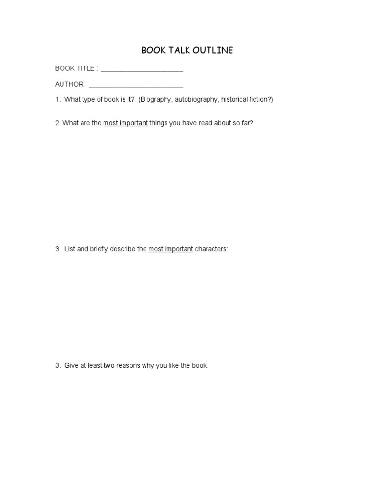 Book Talk Outline Template | PDF