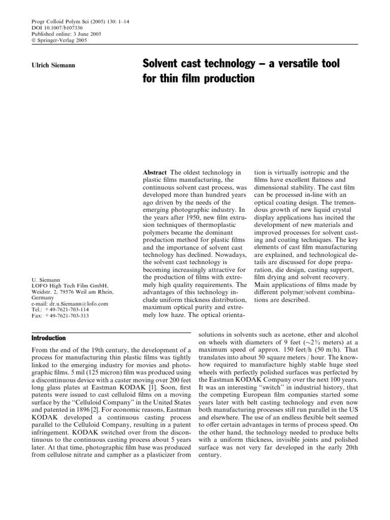 Solvent Cast Technology - A Versatile Tool | PDF | Adsorption | Belt ...