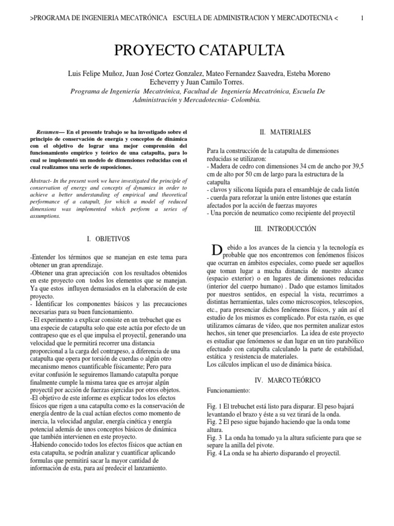 Proyecto Catapulta Final | PDF | Aceleración | Energía cinética