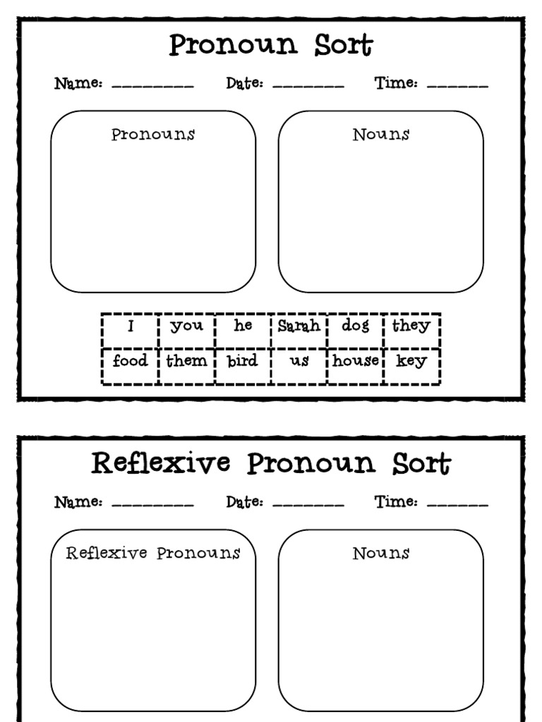 Pronoun and Reflexive Pronoun Sort | PDF