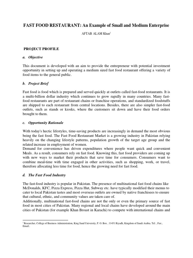 FAST FOOD RESTAURANT: An Example of Small and Medium Enterprise | PDF ...