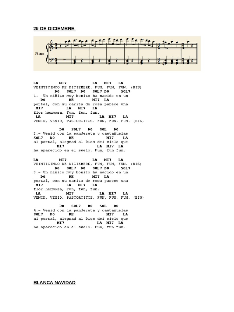 Popurri Villancicos Piano | PDF | Vacaciones de invierno | Navidad