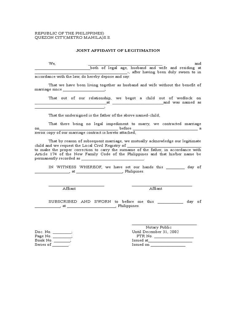 Affidavit of Legitimation (Blank Form) | PDF