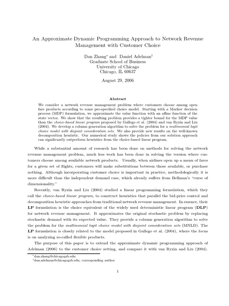 An Approximate Dynamic Programming Approach To Network Revenue ...