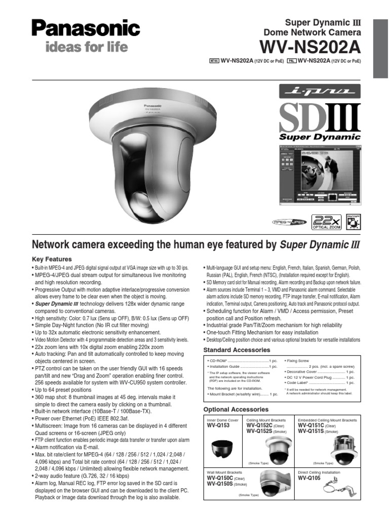Panasonic WV-NS202A Spec Sheet | PDF | Personal Computers | Secure Digital