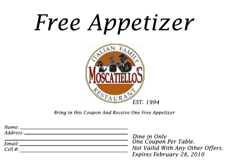Free Appetizer Coupon | PDF