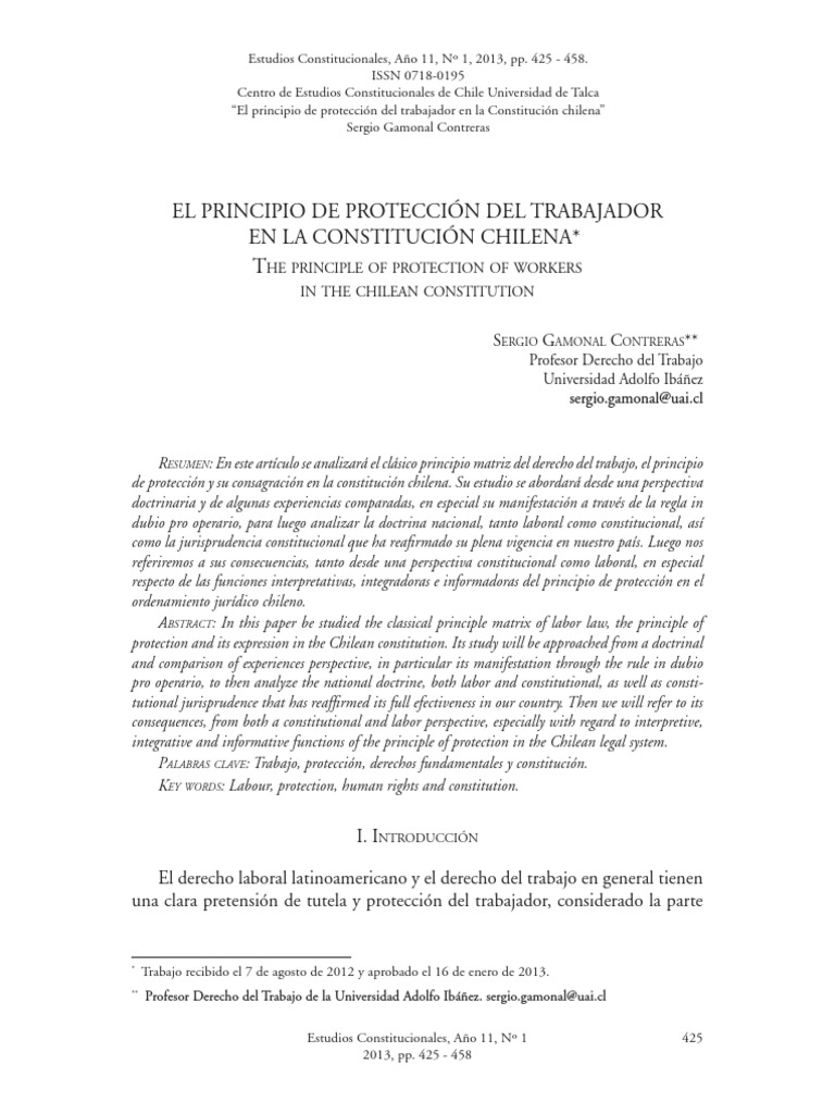 Principio Protector Del Derecho Laboral | PDF | Derecho Constitucional | Derecho laboral