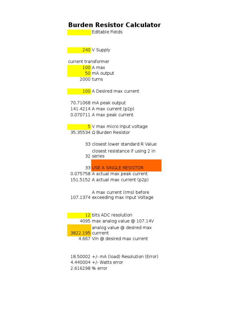 Burden Resistor Calculator Guide | PDF | Resistor | Analog To Digital ...
