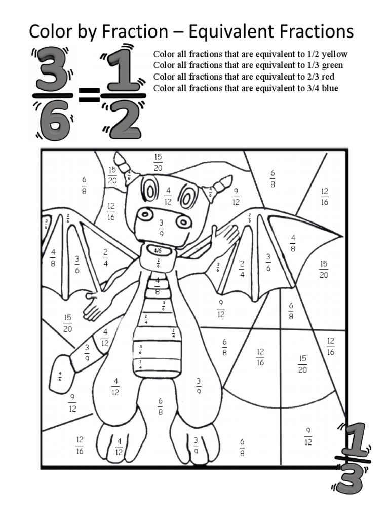 Color by Fractions - Equivalent - Dragon | PDF