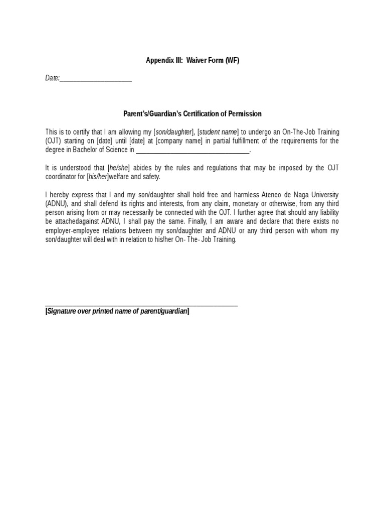 Date: - : Appendix III: Waiver Form (WF) | PDF