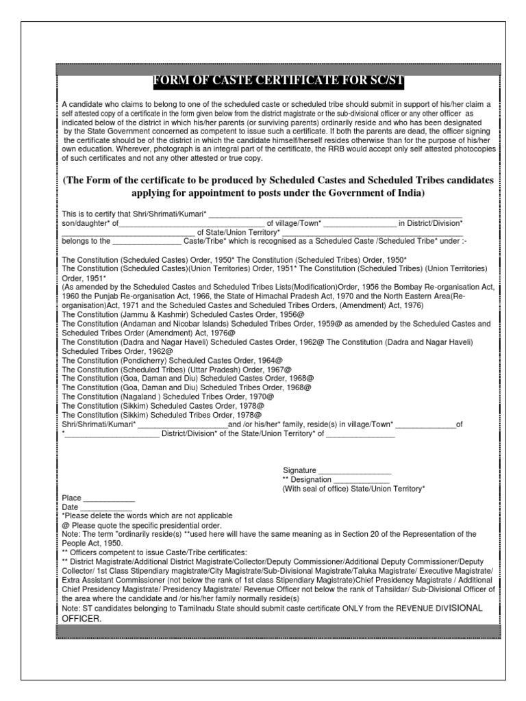 6 Caste Certificate Format | PDF | Independent India | Social Inequality