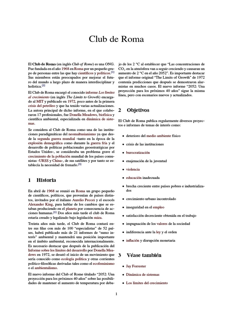 Historia del Club de Roma y su impacto | PDF | Sustentabilidad | Esfera ...