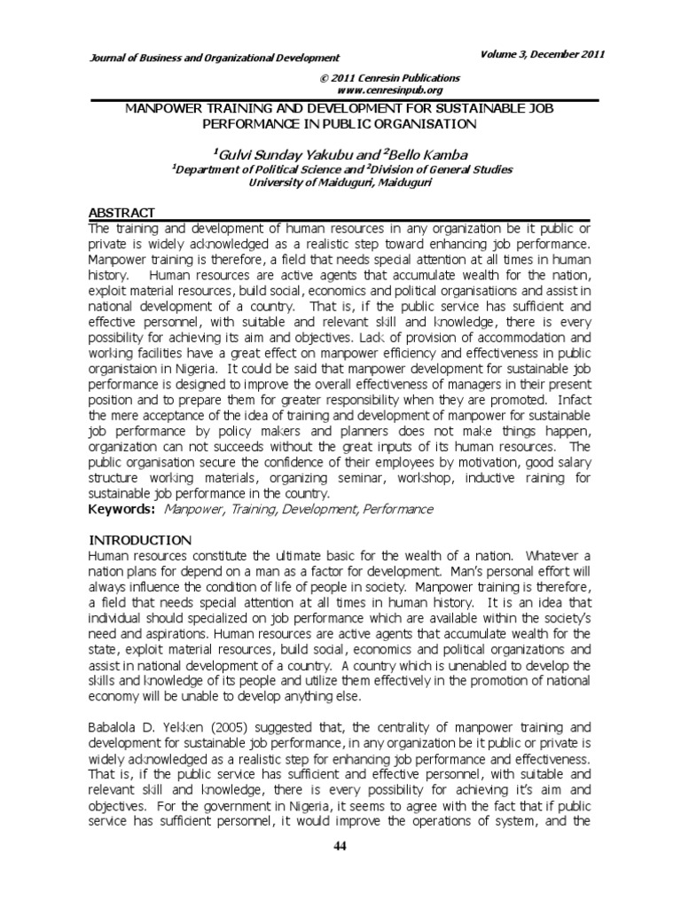 Manpower Training and Development For Sustainable Job | PDF | Human ...