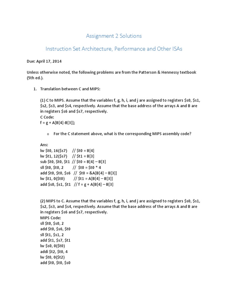 Assignment 2 Solutions | PDF | Mips Instruction Set | Instruction Set
