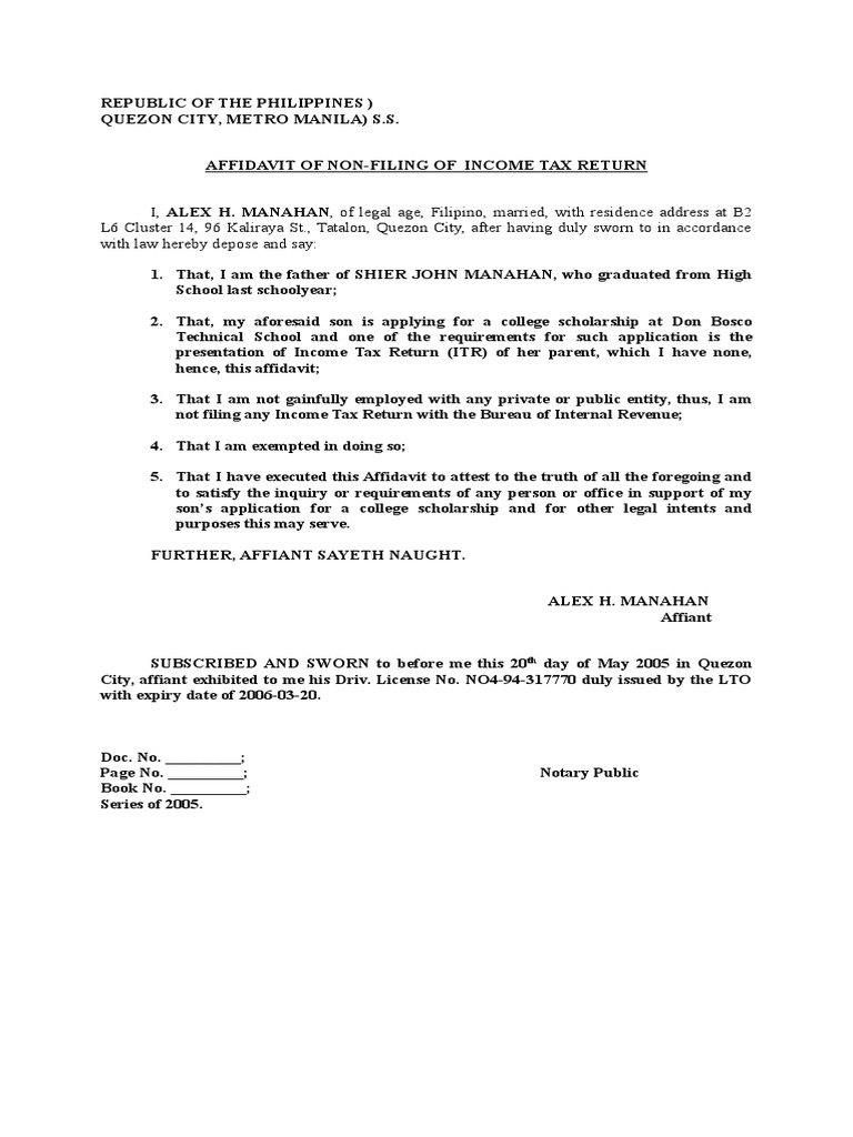 Affidavit of Income for Housing Application | PDF | Notary Public ...