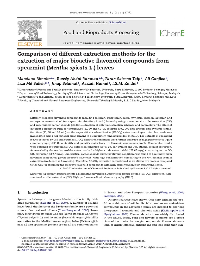 Comparison of Different Extraction Methods For The Extraction of Major ...