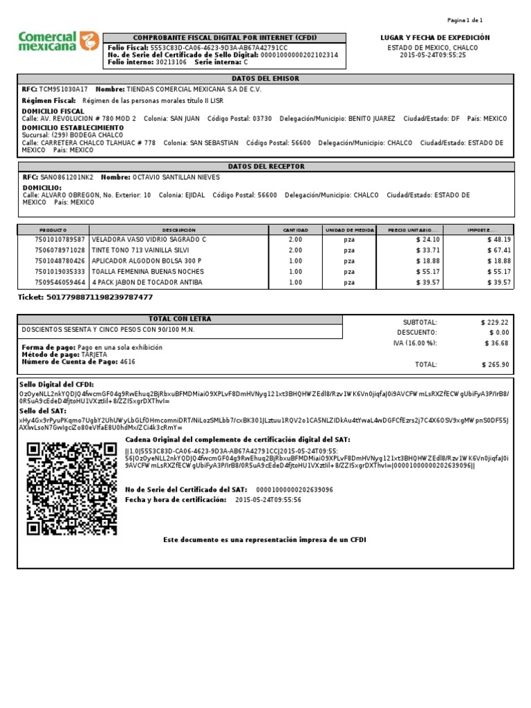 Factura Comer 24 de Mayo de 2015 | PDF