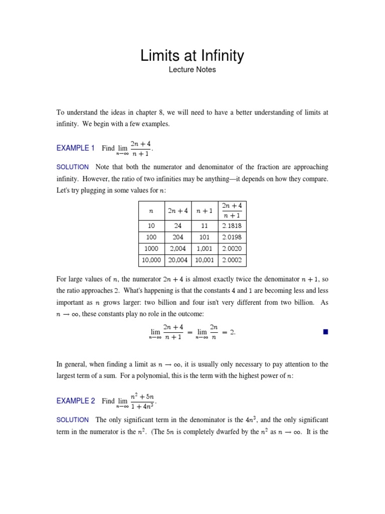 Limits at Infinity Notes | PDF | Fraction (Mathematics) | Logarithm