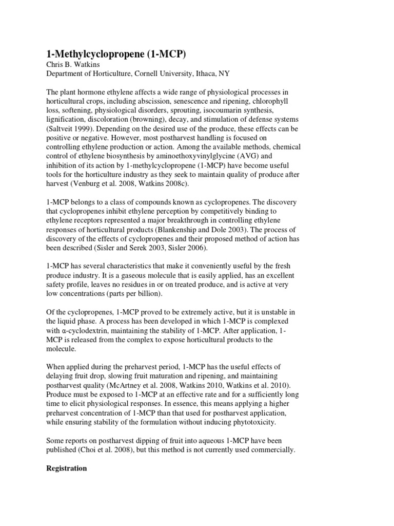 1-Methylcyclopropene (1-MCP) : Registration | PDF | Ethylene | Postharvest