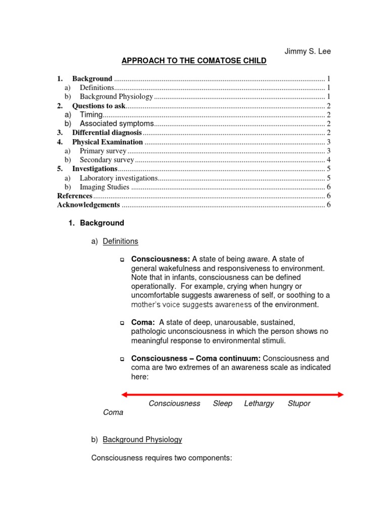 Consciousness Sleep Lethargy Stupor Coma | PDF | Coma | Nervous System