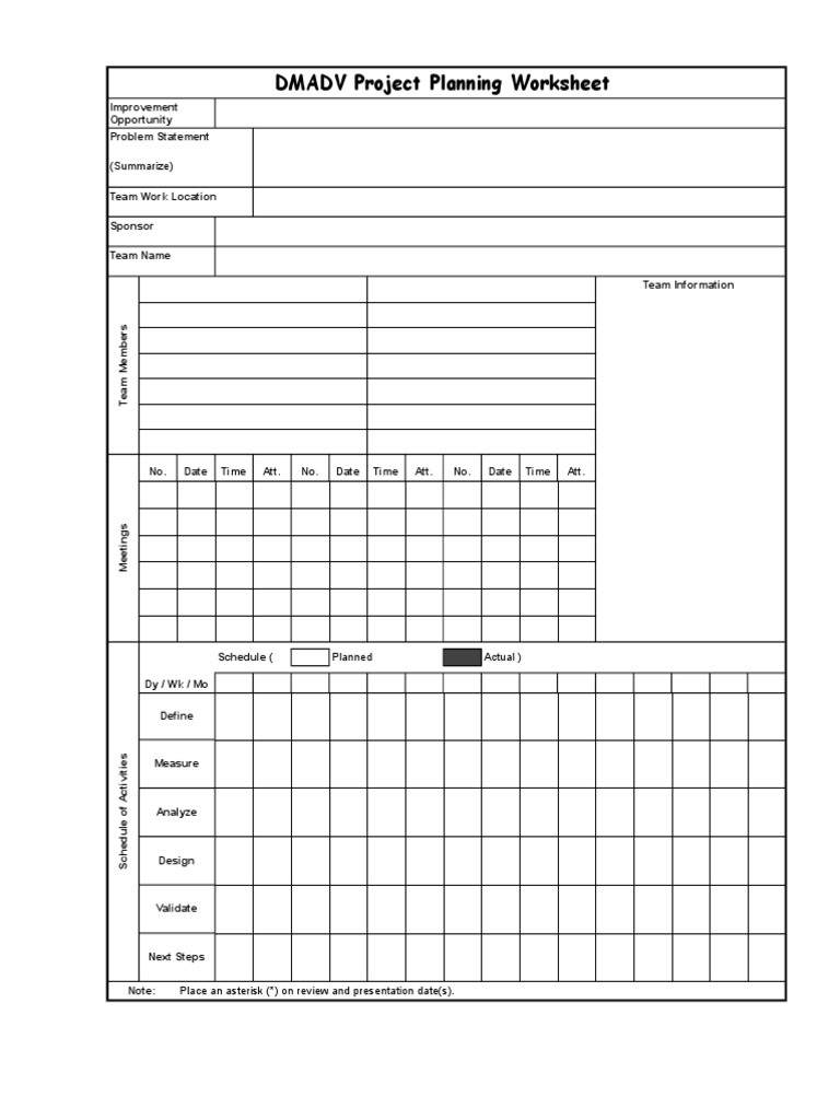DMADV Project Planning Template | PDF
