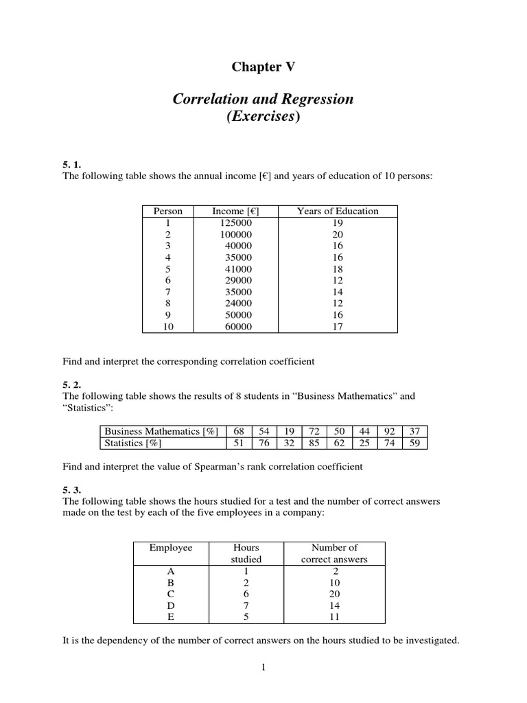 Correlation Exercises | Correlation And Dependence | Statistics | Free 30-day Trial | Scribd