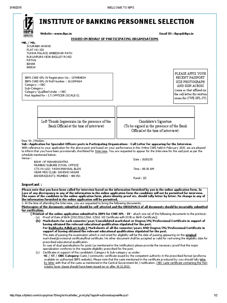 Institute of Banking Personnel Selection | PDF | Identity Document ...