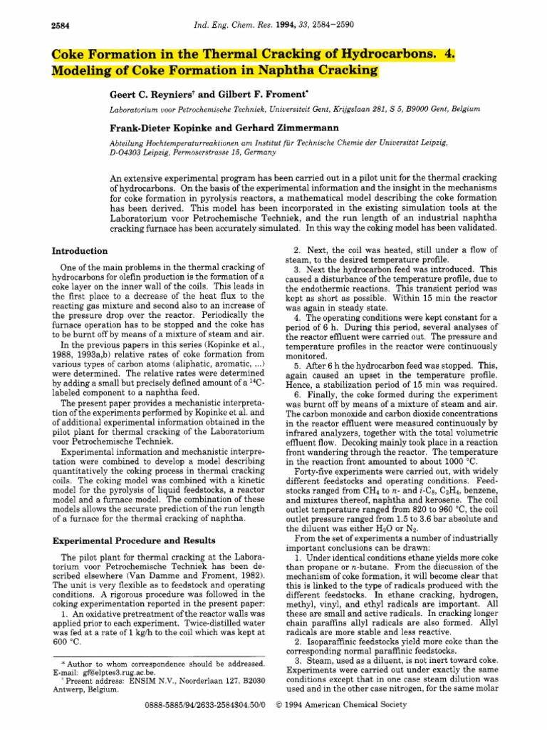 Coke Formation in The Thermal Crackin | PDF | Cracking (Chemistry ...