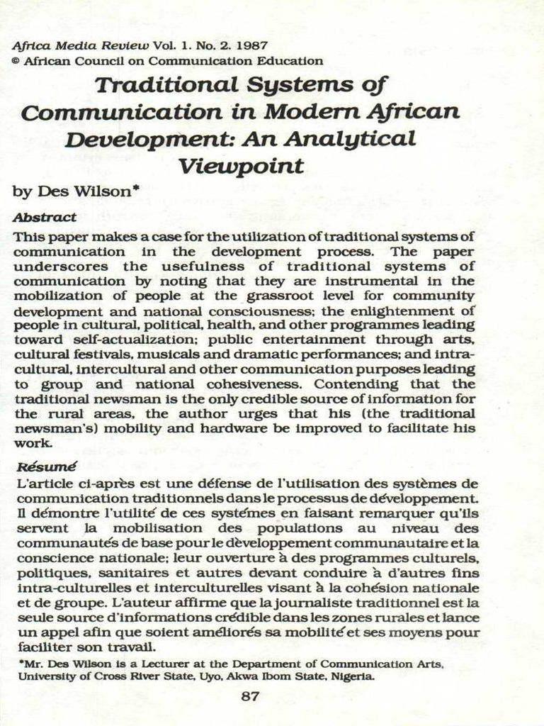 Traditional Systems of Communication in Modern African Development ...