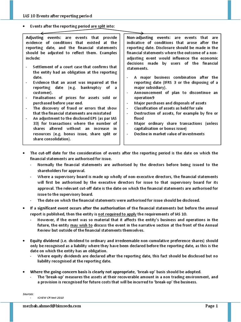 IAS 10 Events After The Reporting Period PDF | PDF | International Financial Reporting Standards ...