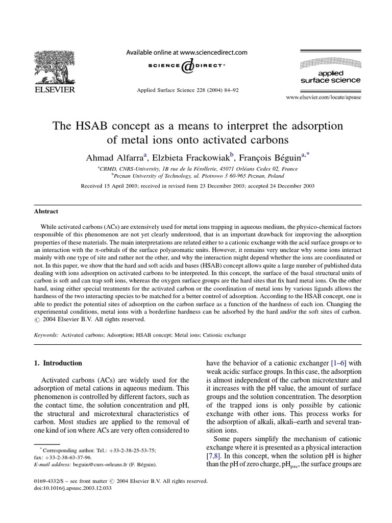 The HSAB Concept As A Means To Interpret The Adsorption | PDF ...