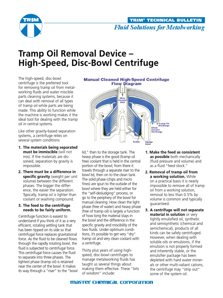 Tramp Oil Removal Device High Speed Disc Bowl Centrifuge | PDF ...
