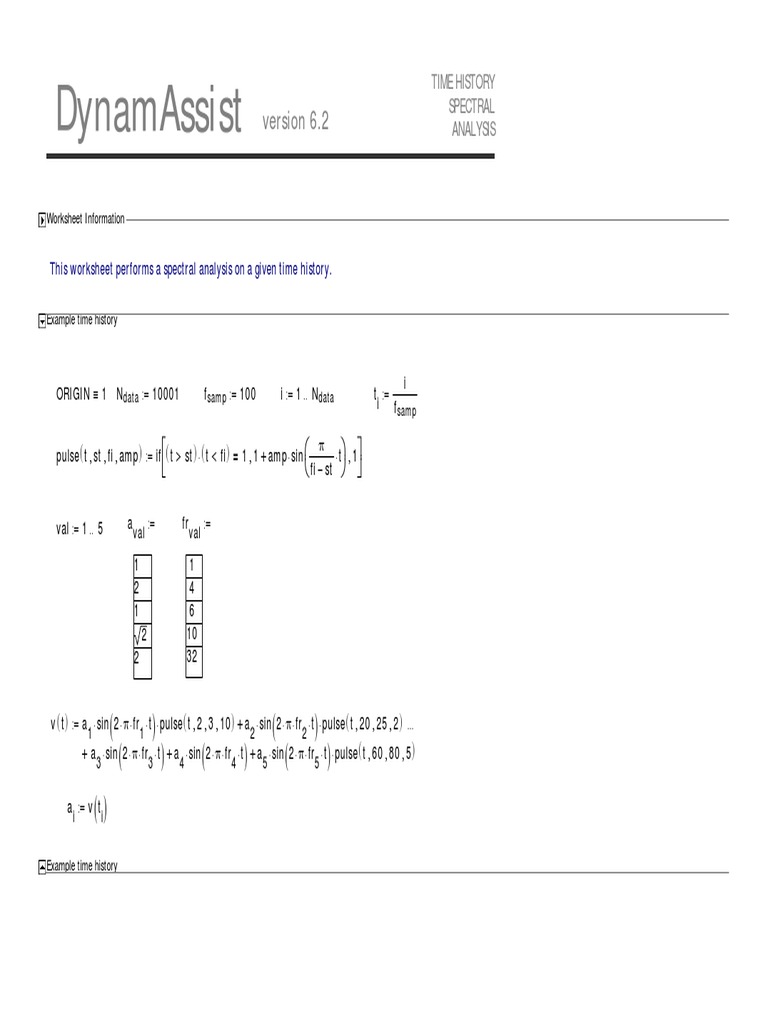 Dynamassist: This Worksheet Performs A Spectral Analysis On A Given ...