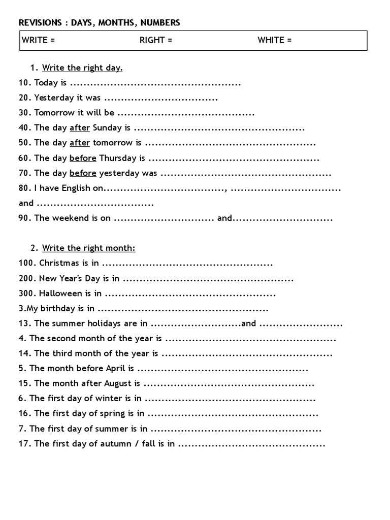 Revisions: Days, Months, Numbers | PDF | Home & Garden