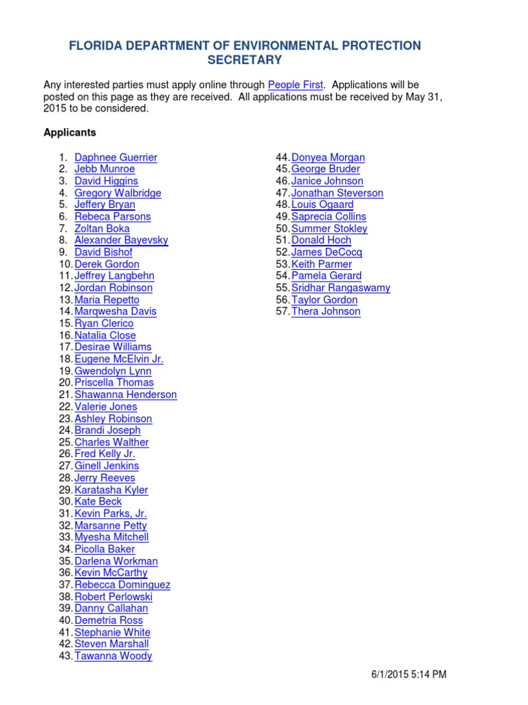 DEP Secretary Applicants | PDF | Wellness