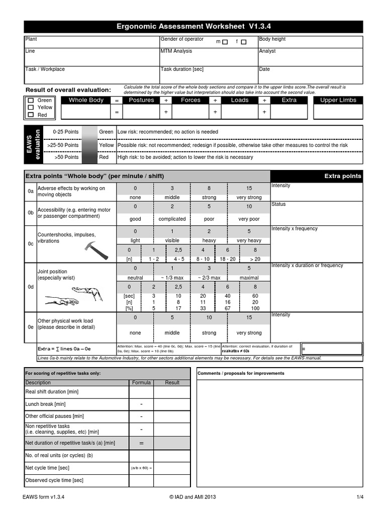 Ergonomic Assessment Worksheet V1.3.4: Upper Limbs Whole Body Postures ...