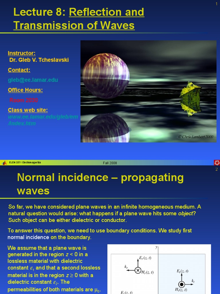Lecture 08 - Reflection and Transmission of Waves | PDF | Polarization ...