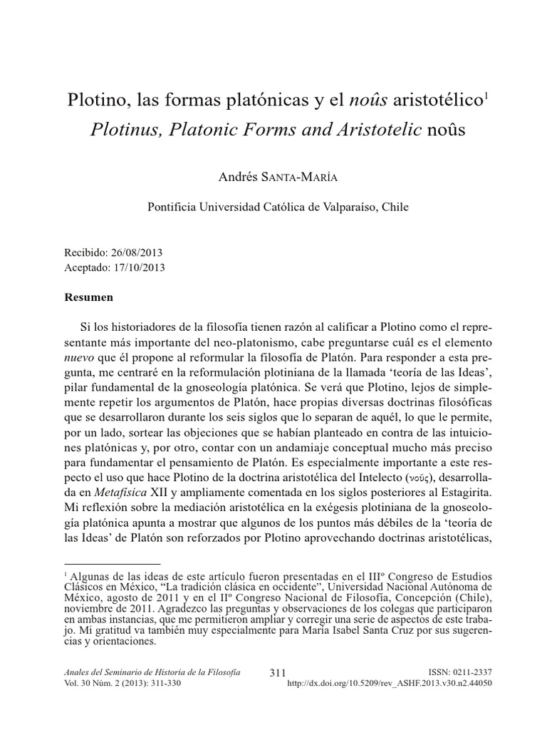 Artículo Sobre El Nous en Plotino | PDF | Platón | Aristóteles
