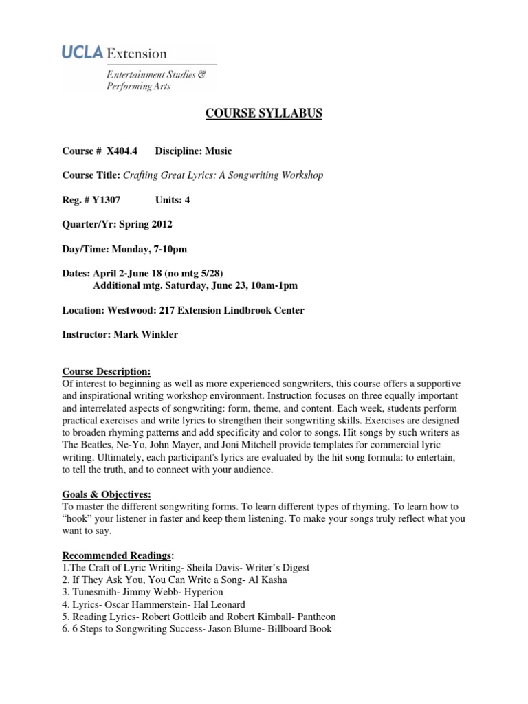 Course Syllabus | PDF | Song Structure | Musical Theatre