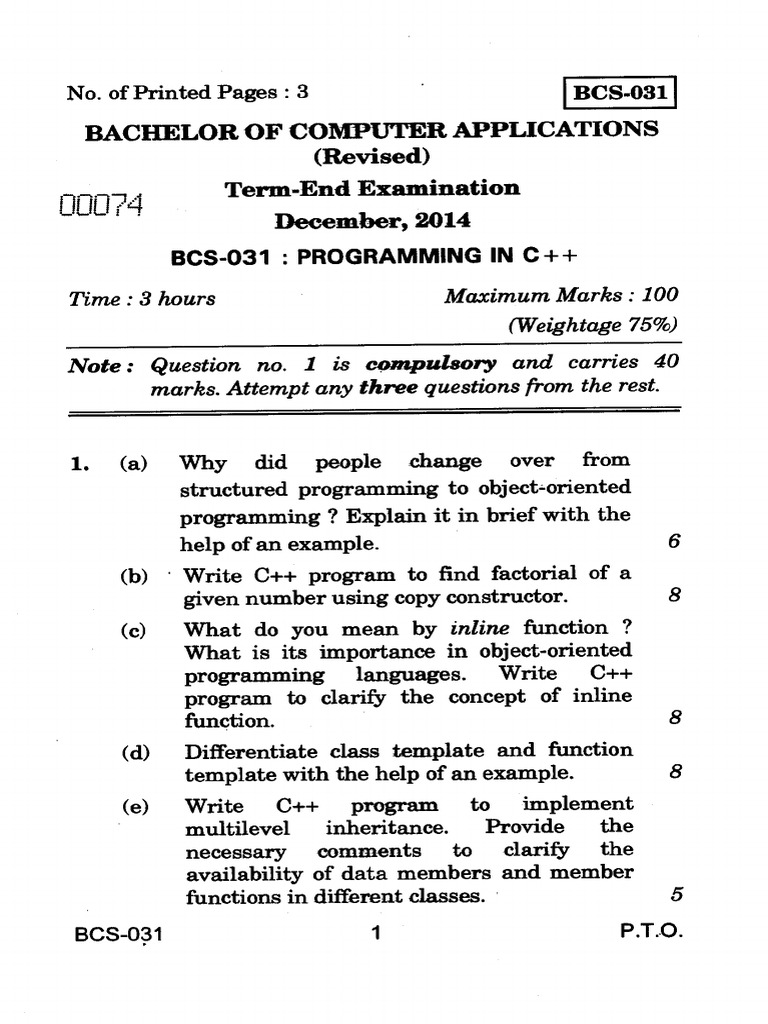 Bachelor of Computer Applications (Revised) Term-End Examination | PDF ...