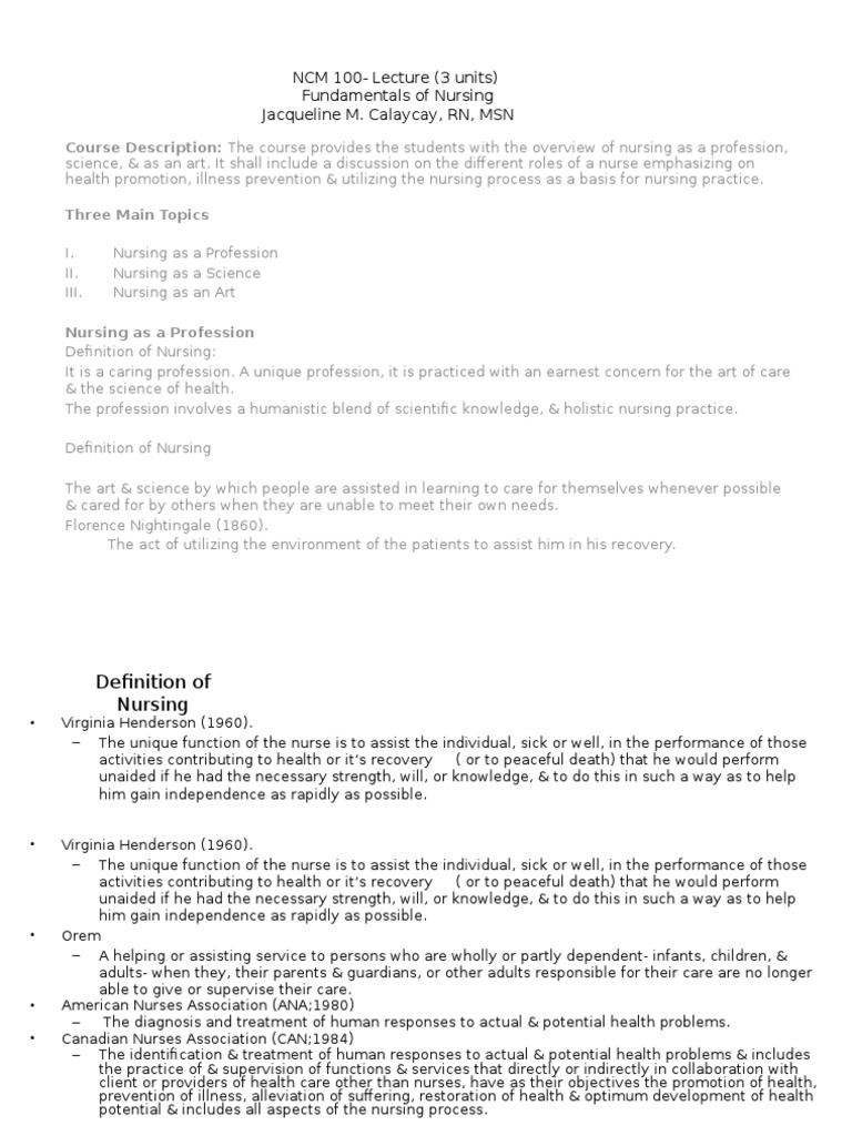NCM 100 Lecture | PDF | Profession | Nurse Practitioner